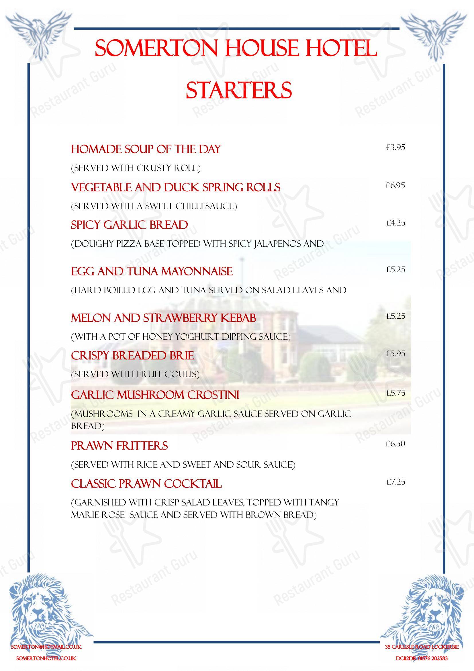Menu at Somerton House Hotel pub & bar, Lockerbie