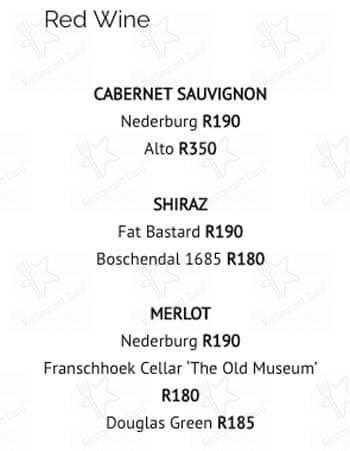 Menu at Sakhumzi Restaurant, Soweto