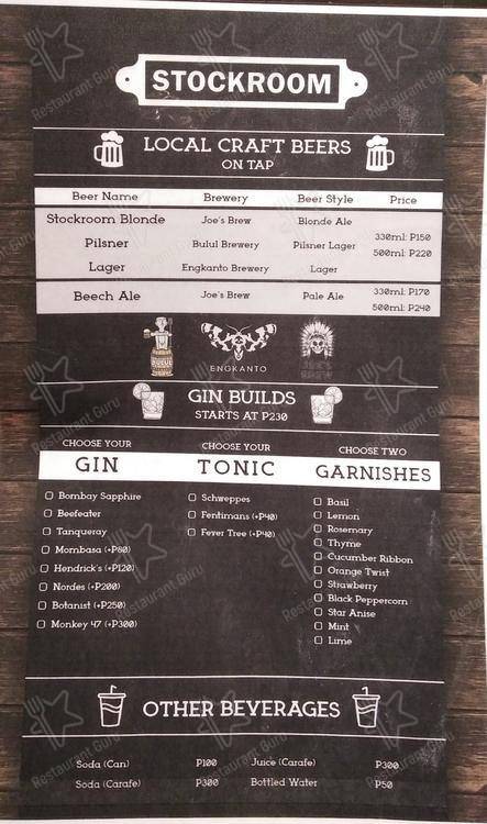 Menu at StockroomQC pub & bar, Quezon City
