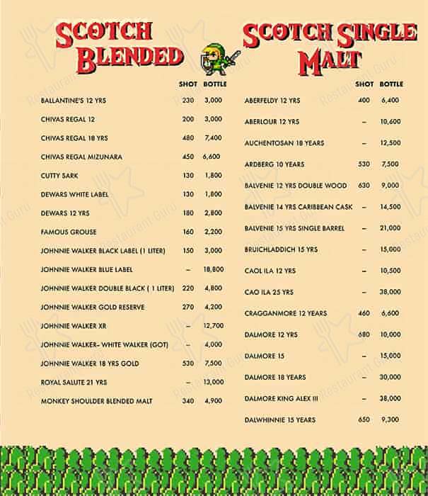 Menu at Versus Barcade PH, Taguig