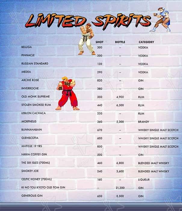 Menu at Versus Barcade PH, Taguig