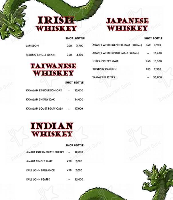 Menu at Versus Barcade PH, Taguig