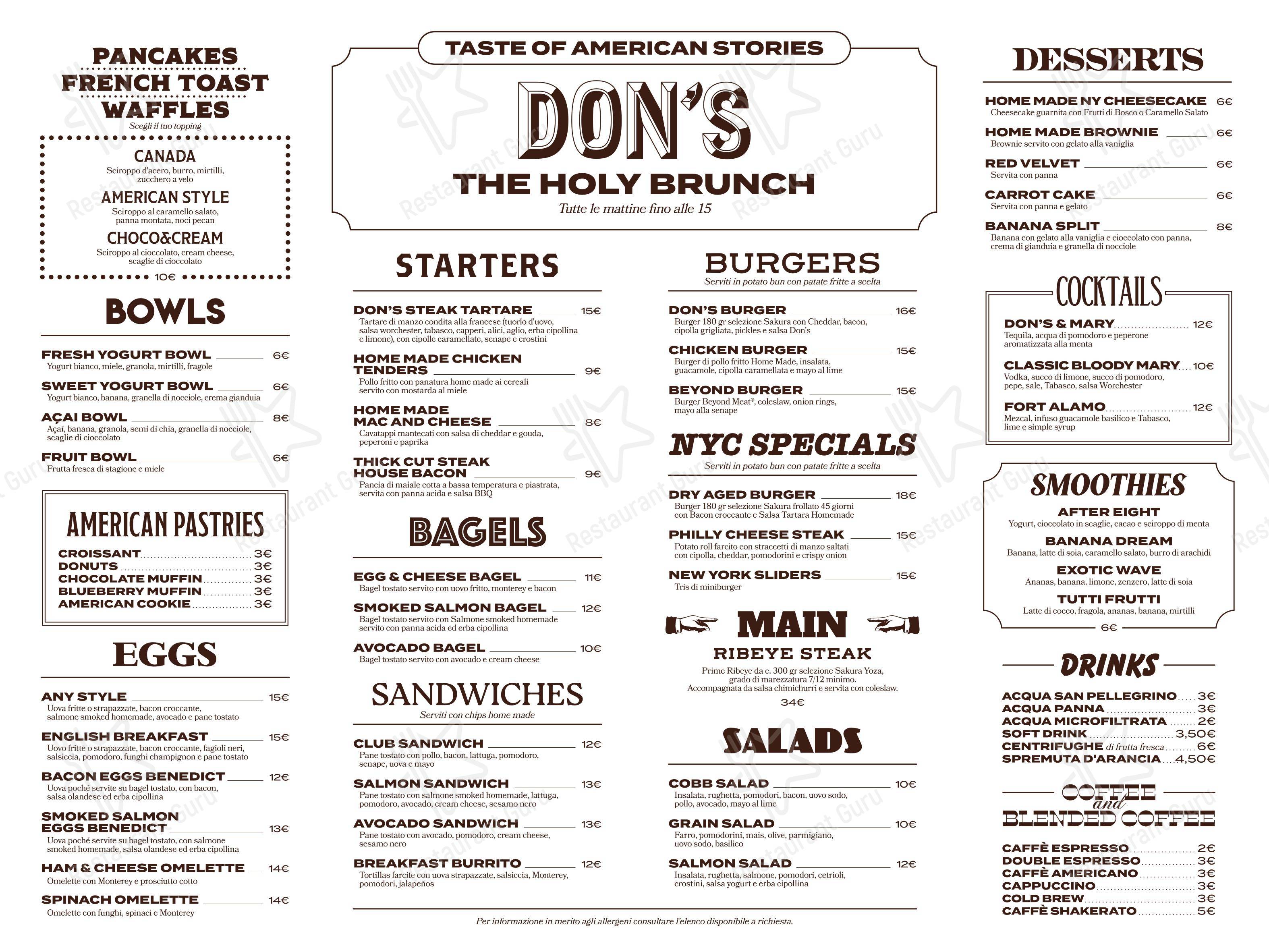 Menu da Don's - Meats & Spirits pub & bar, Roma