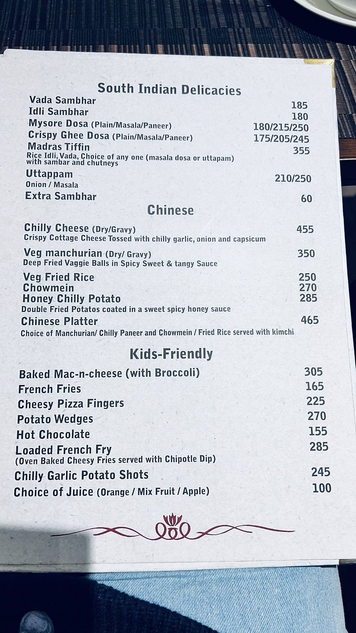 Menu at cafe1873, Shimla