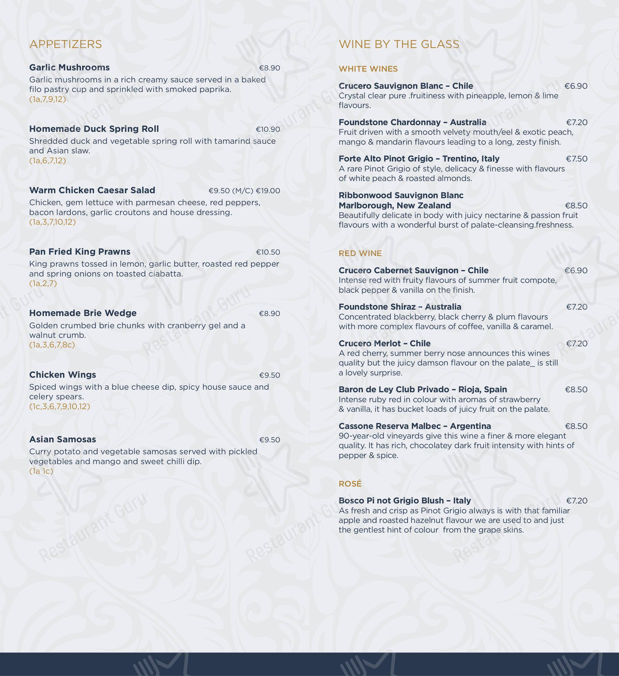 Menu at Hotel Kilmore pub & bar, Ireland