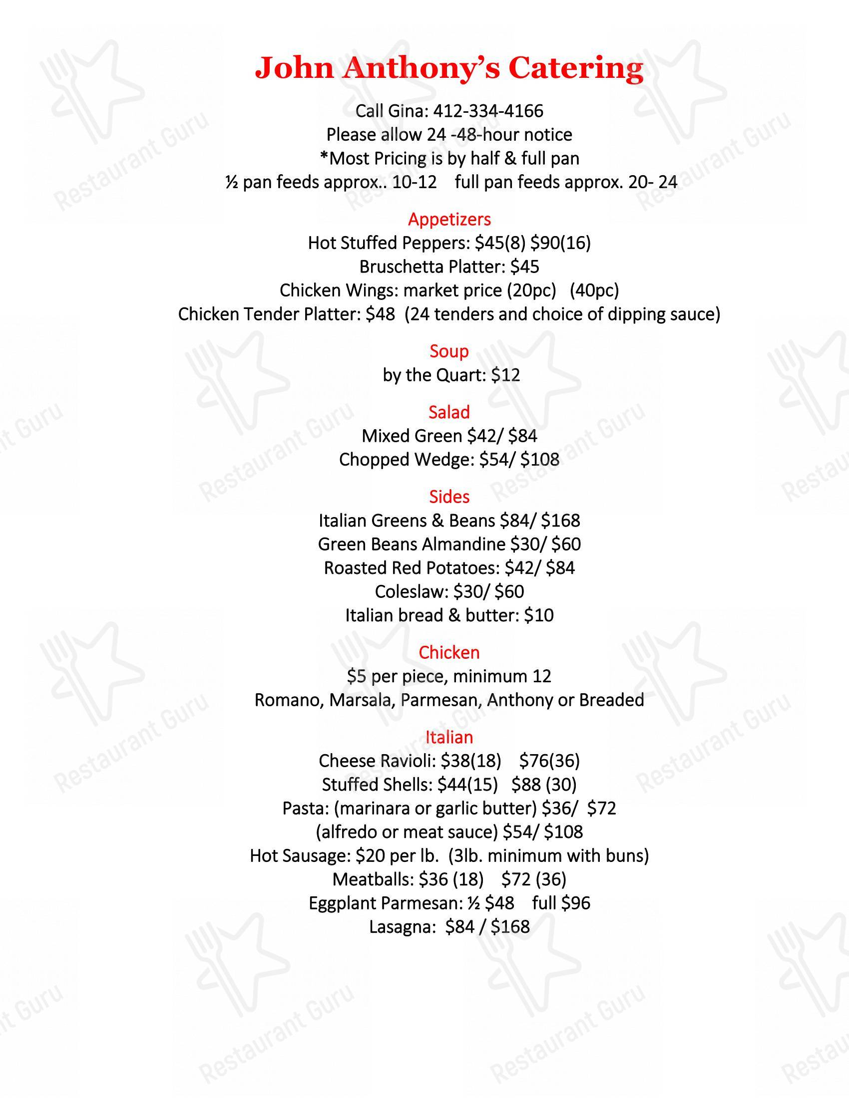 Carta de John Anthony's Restaurant and Lounge, Plum