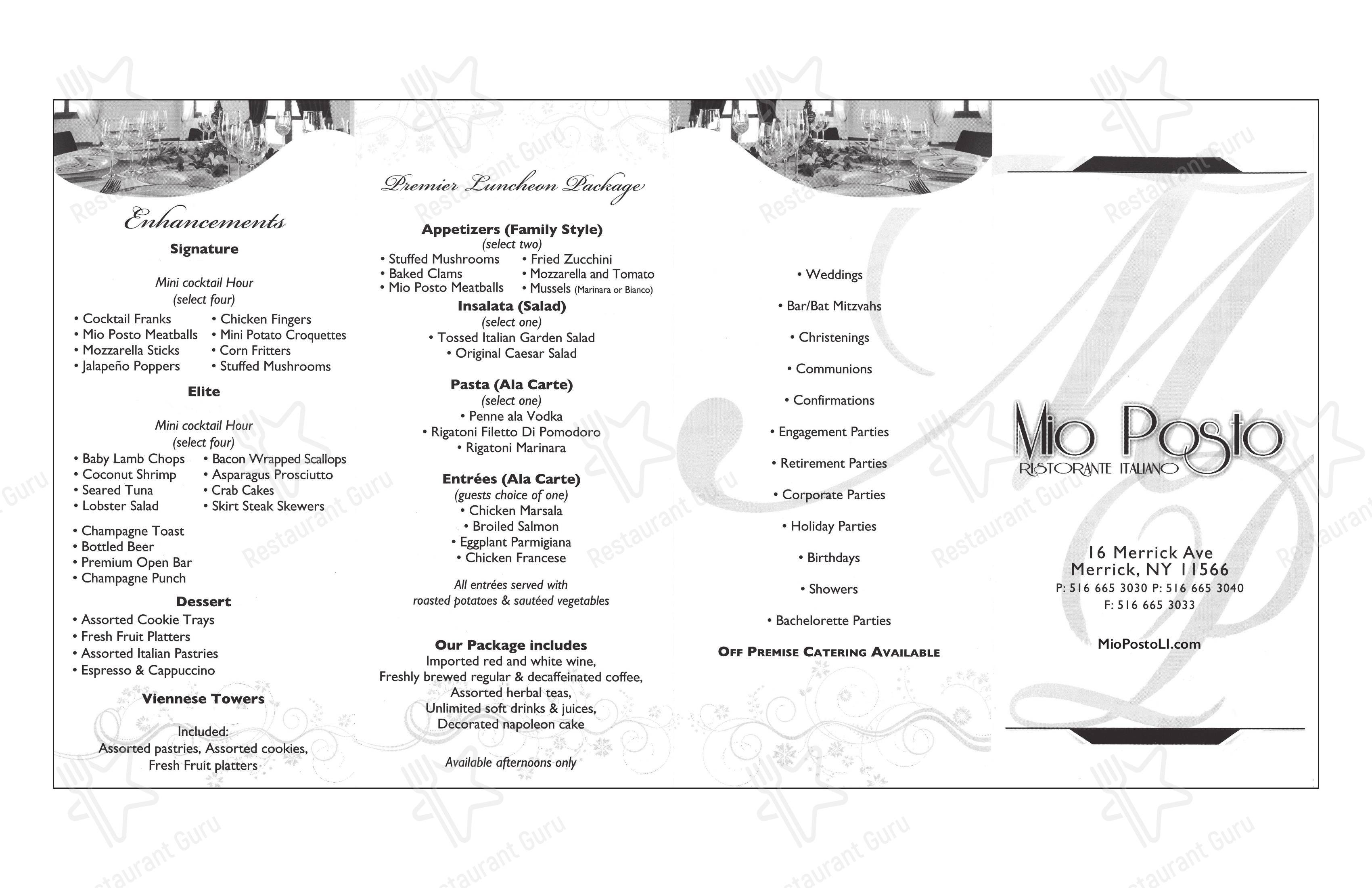 Menu at Mio Posto Merrick restaurant, Merrick