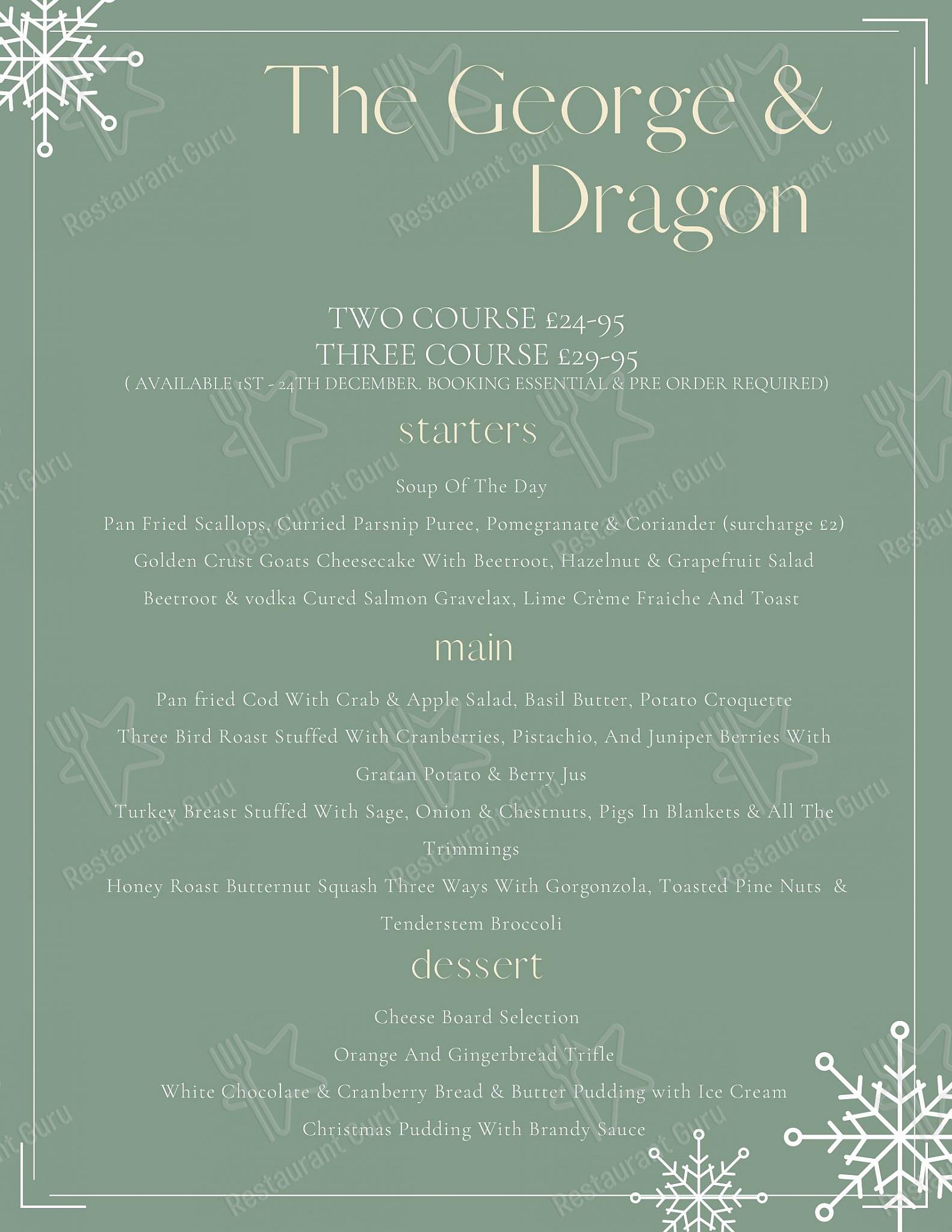 Menu at The George & Dragon pub & bar, Southwater