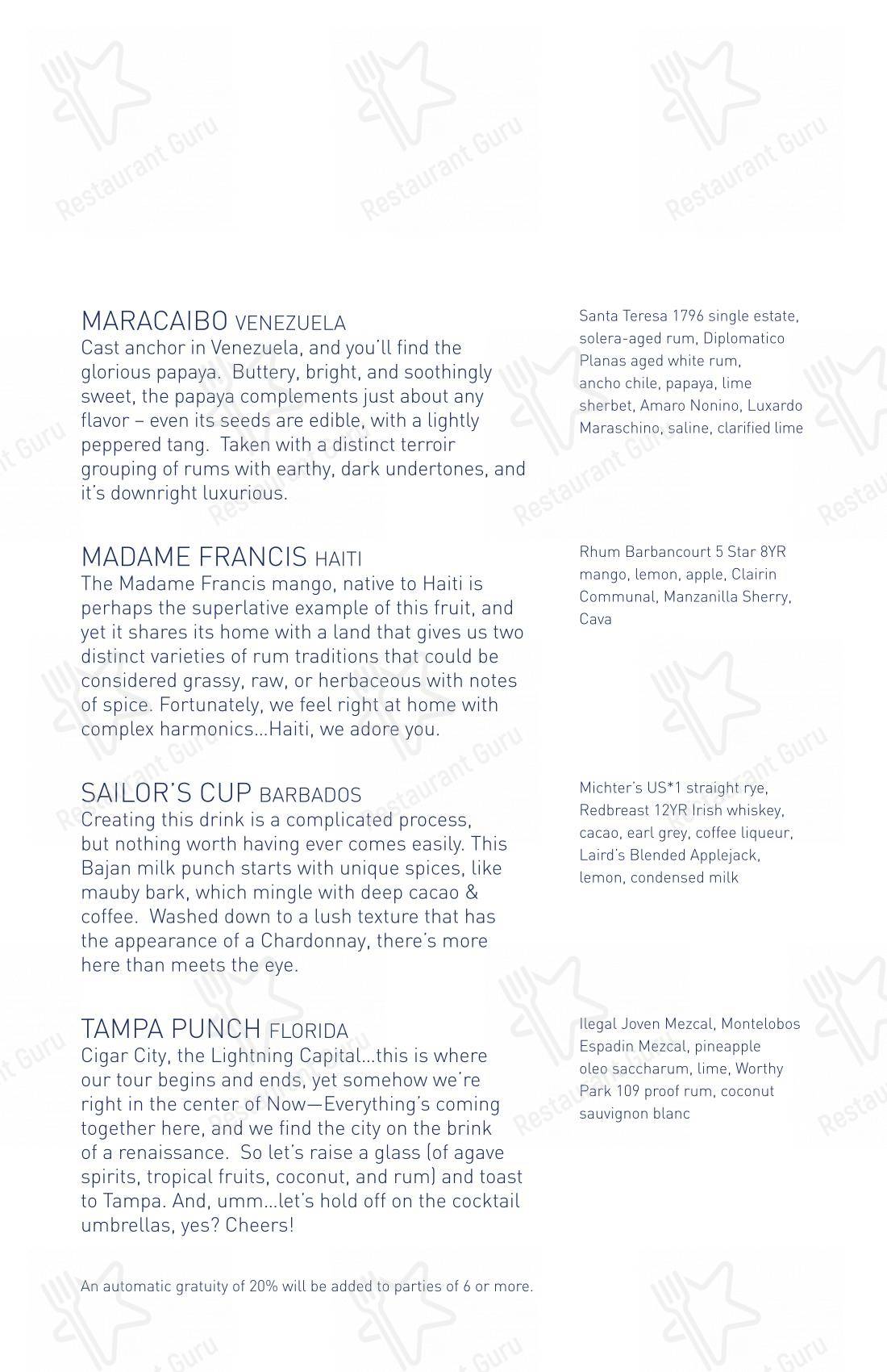 Menu at Azure at EDITION restaurant, Tampa