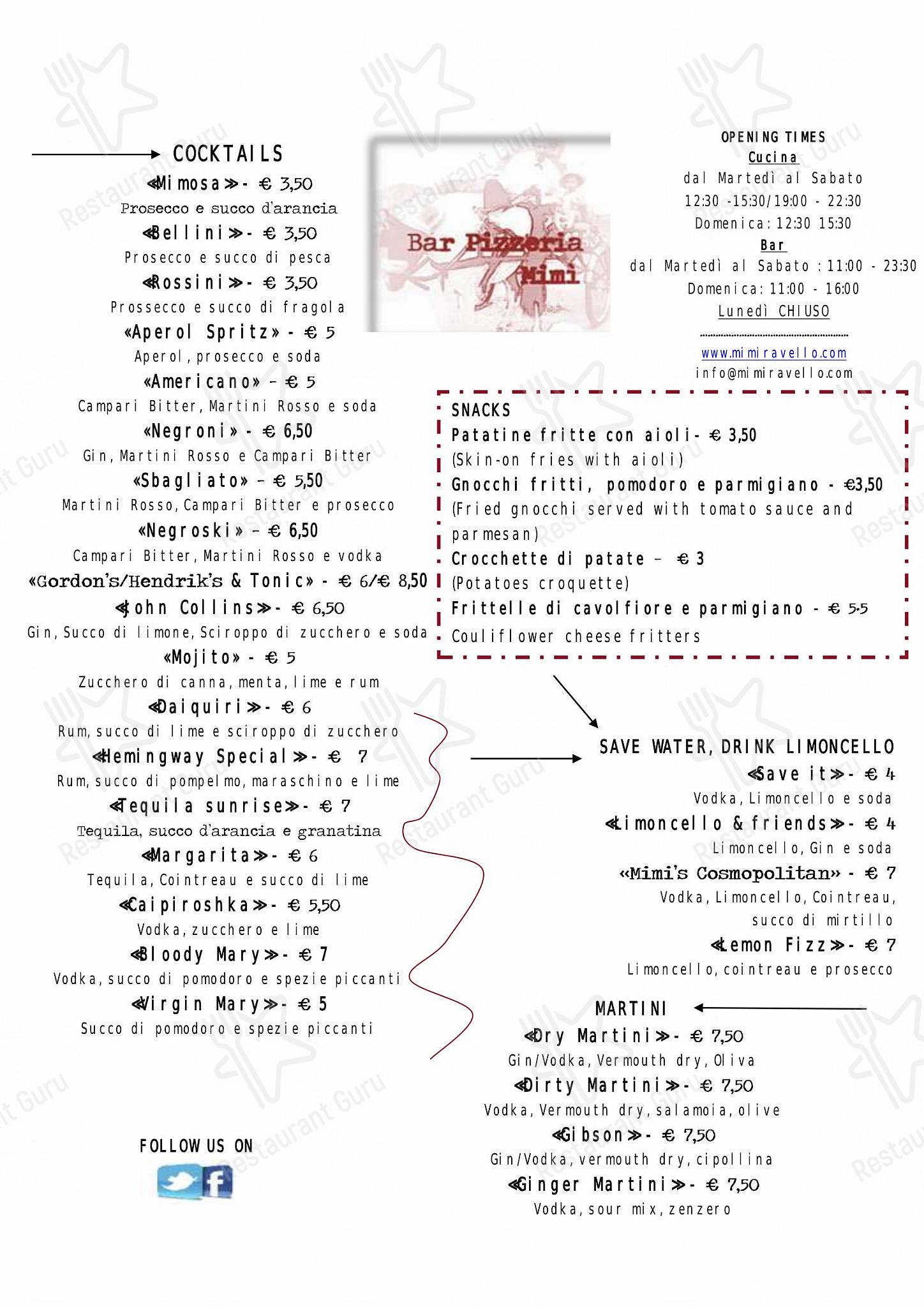 Menu at Mimí Pizzeria&Cucina, Ravello