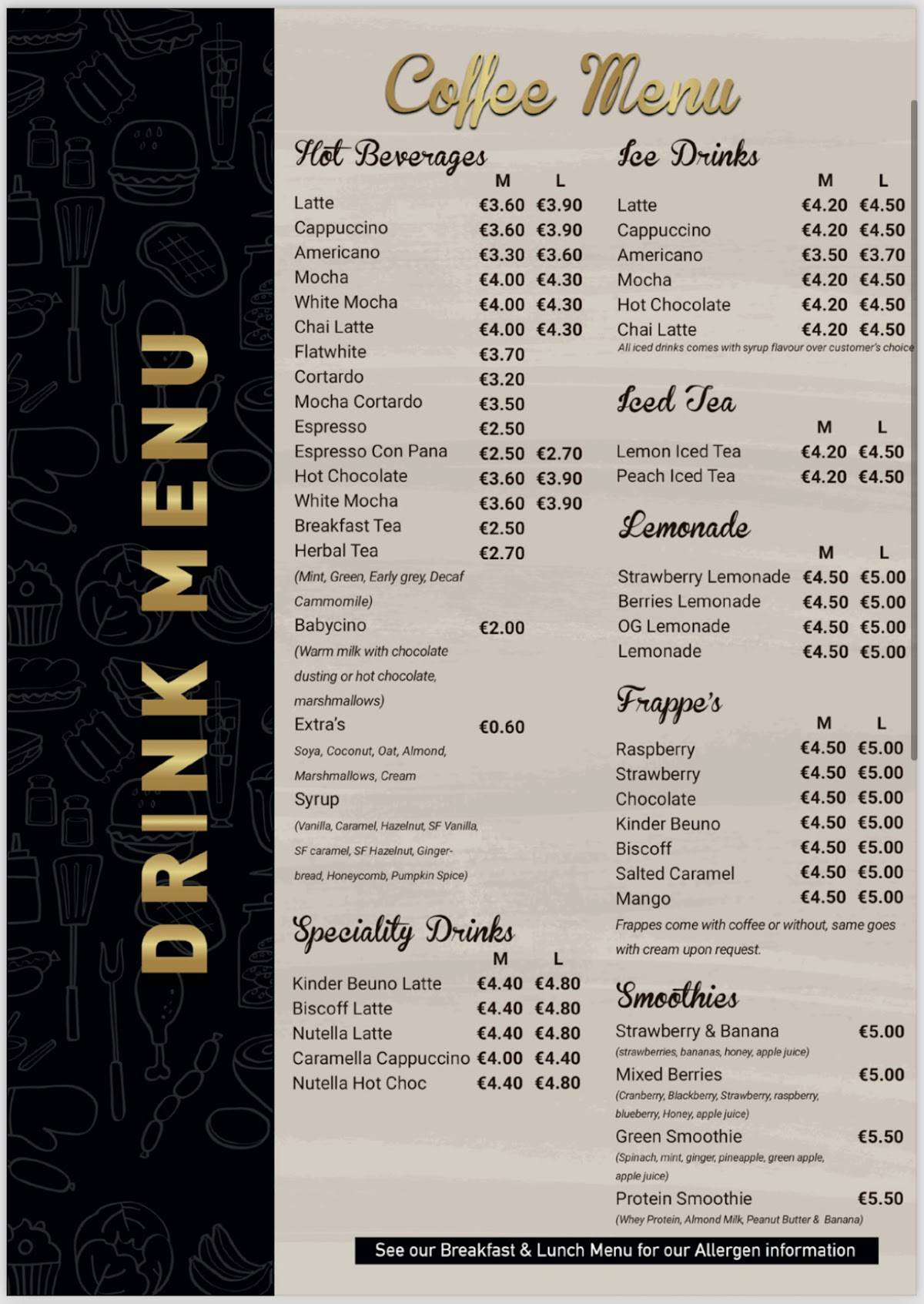 Menu at copper cafe, Dublin