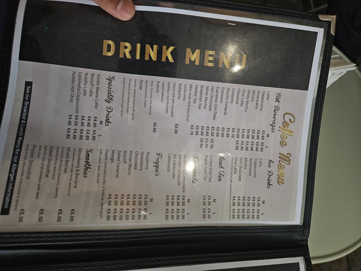 Menu at copper cafe, Dublin