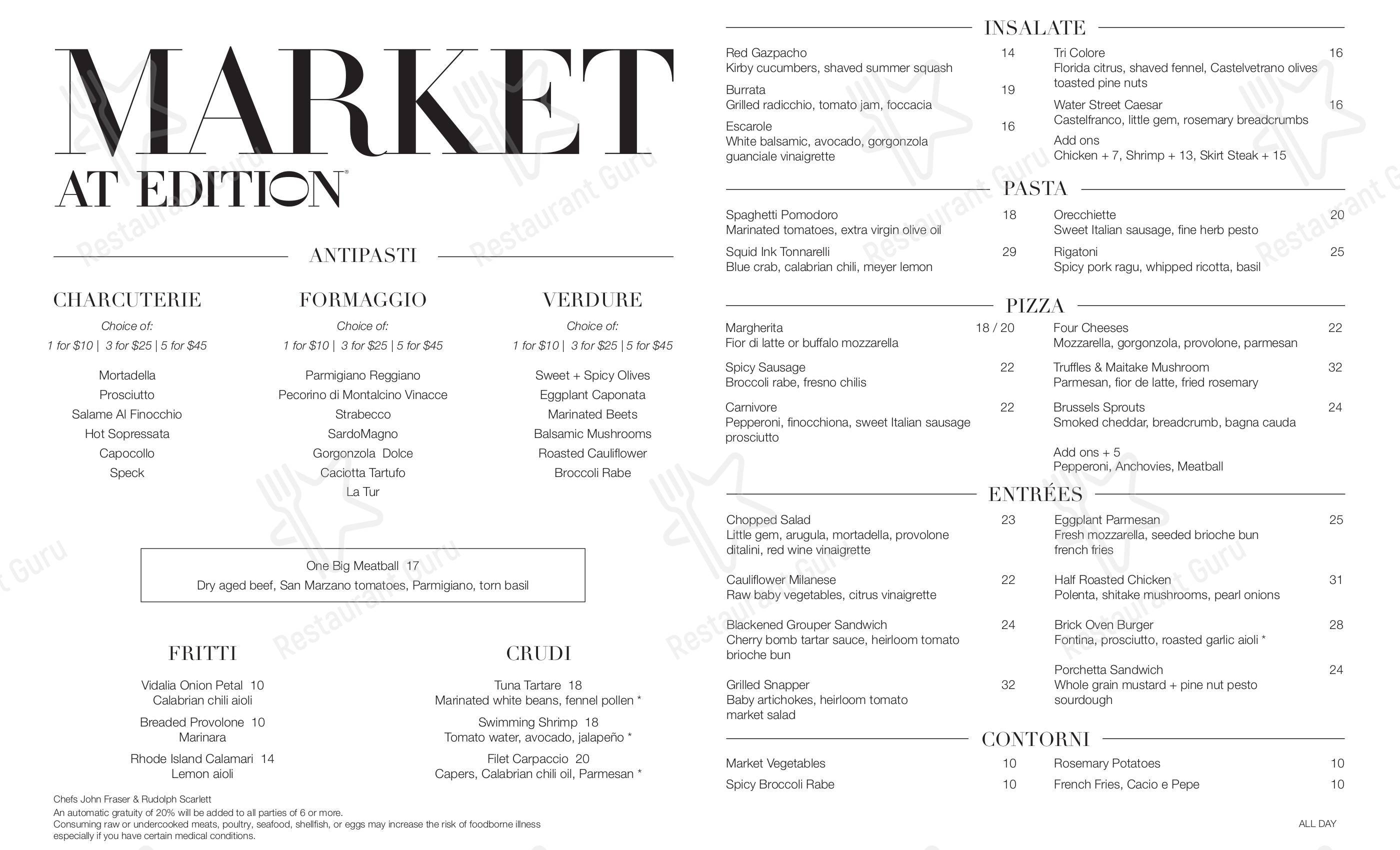 Menu at Azure at EDITION restaurant, Tampa