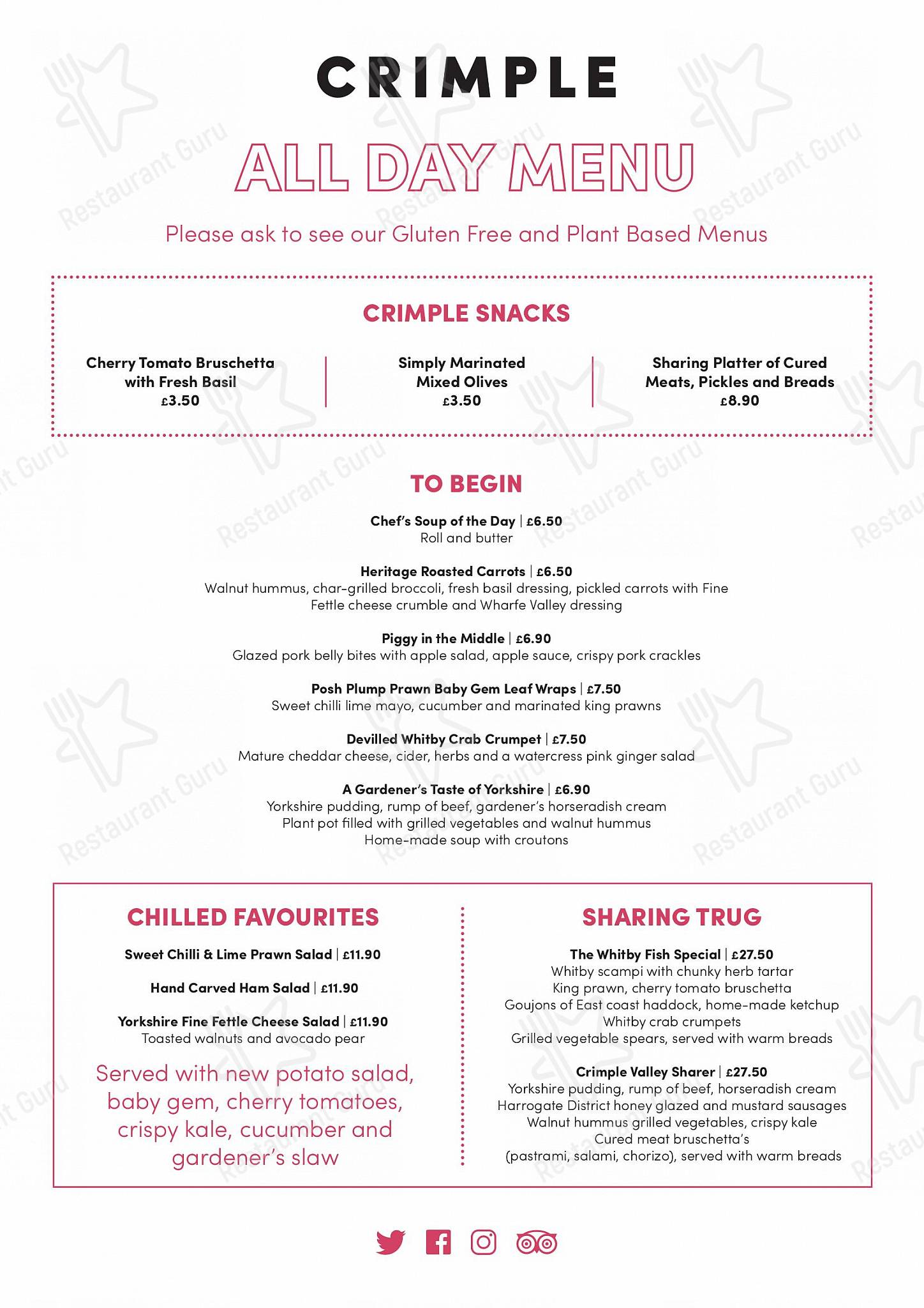 Menu at Weetons Leeds Road restaurant, Harrogate