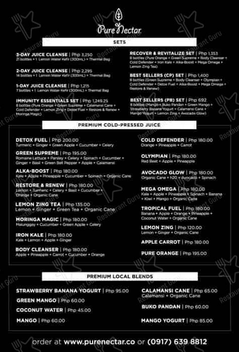 Menu at Pure Nectar pub & bar, Taguig, Food District Signatures on 5th