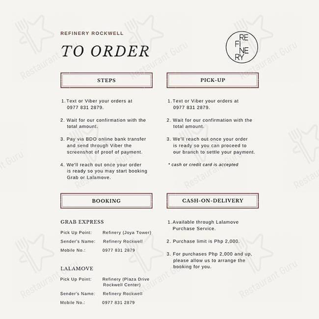 Menu at Refinery cafe, Makati, Joya Tower
