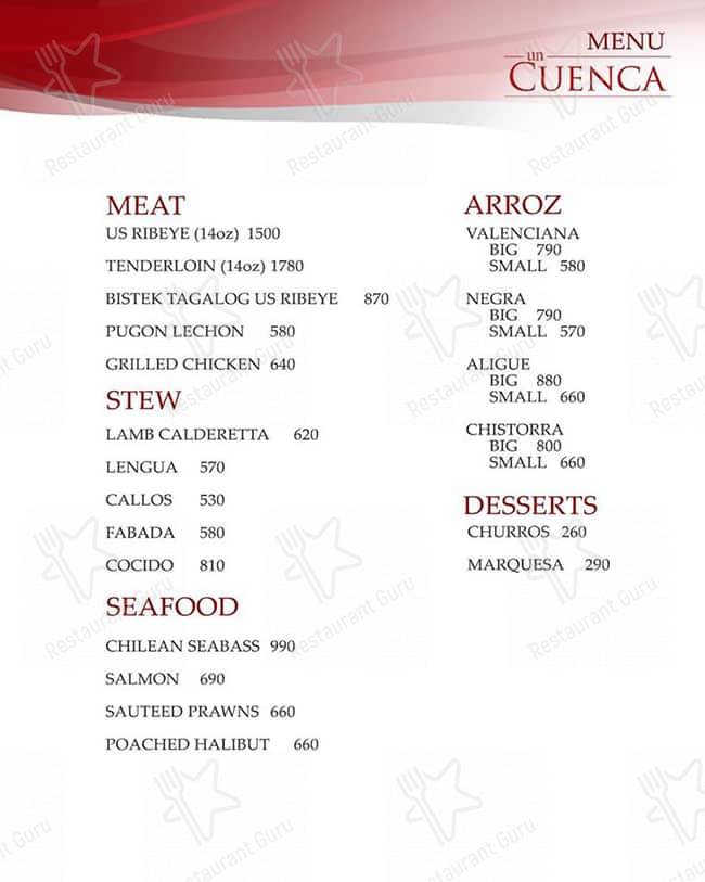 Menu at Un Cuenca Restaurant, Muntinlupa