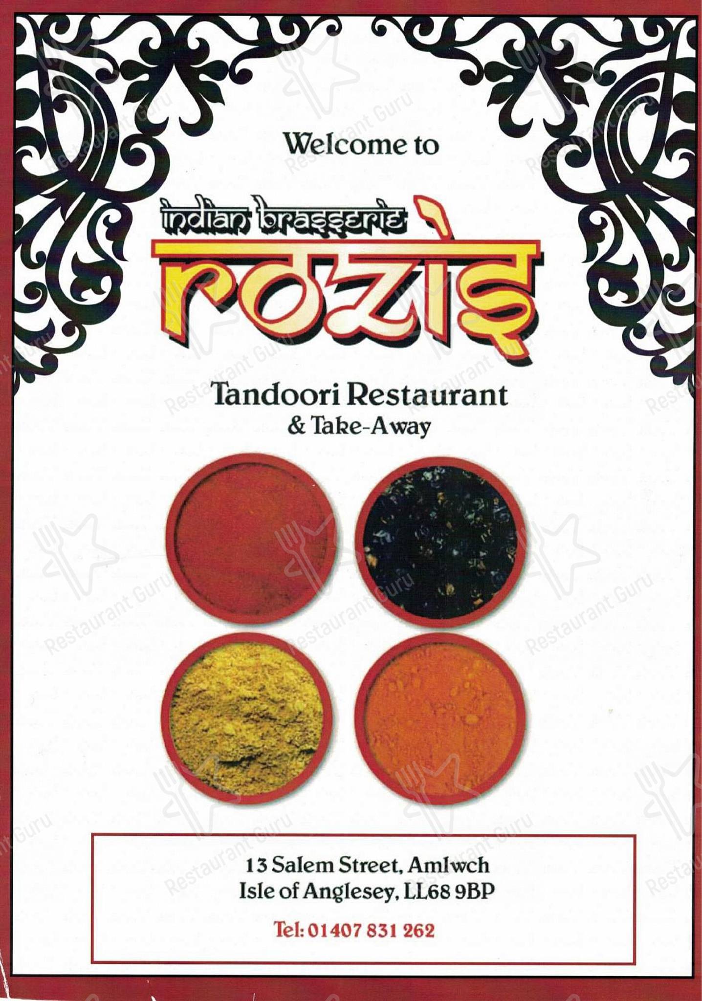 Menu at Rozis Tandoori Restaurant, Amlwch