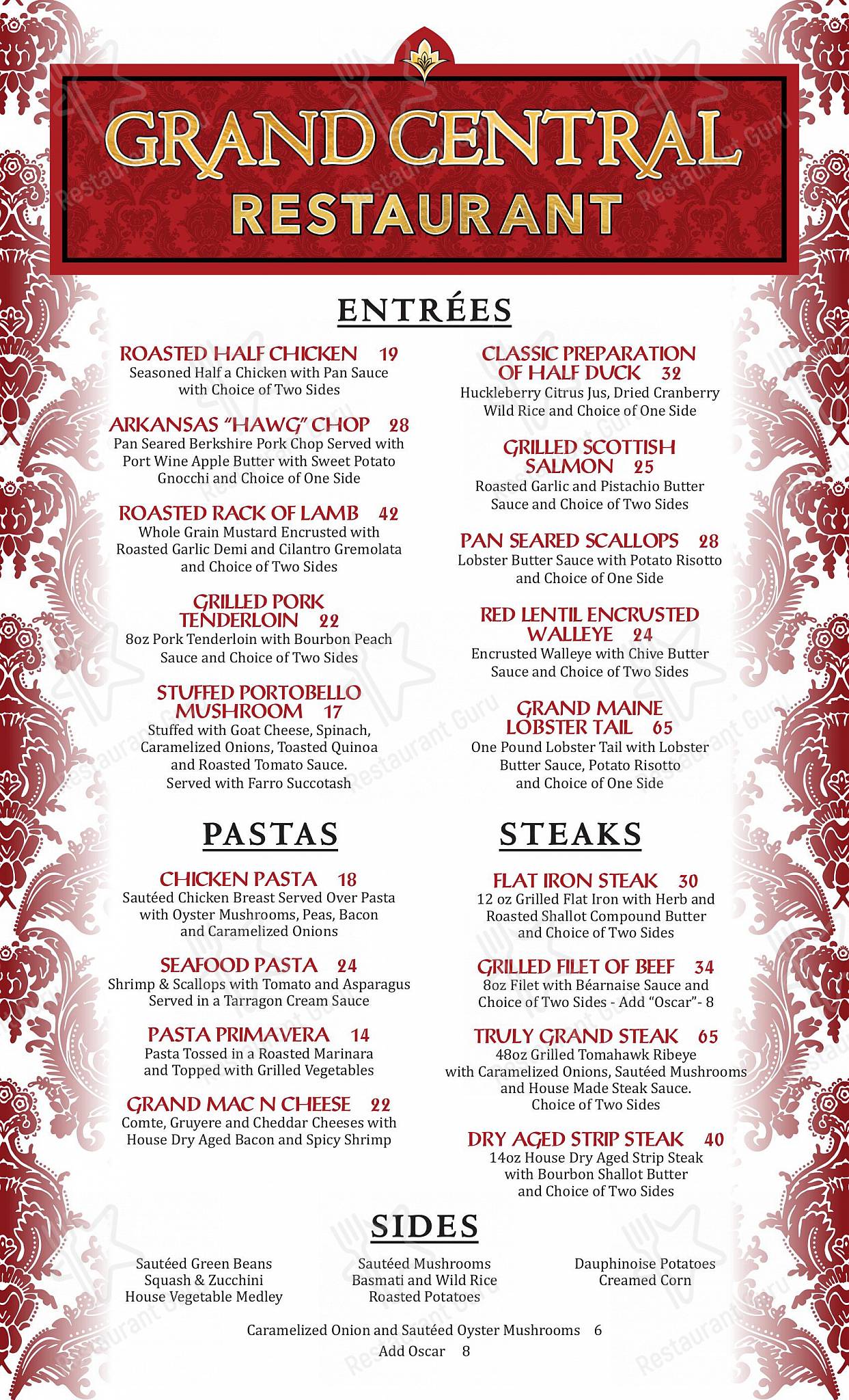 Menu at Grand Central Restaurant and Taverne, Eureka Springs