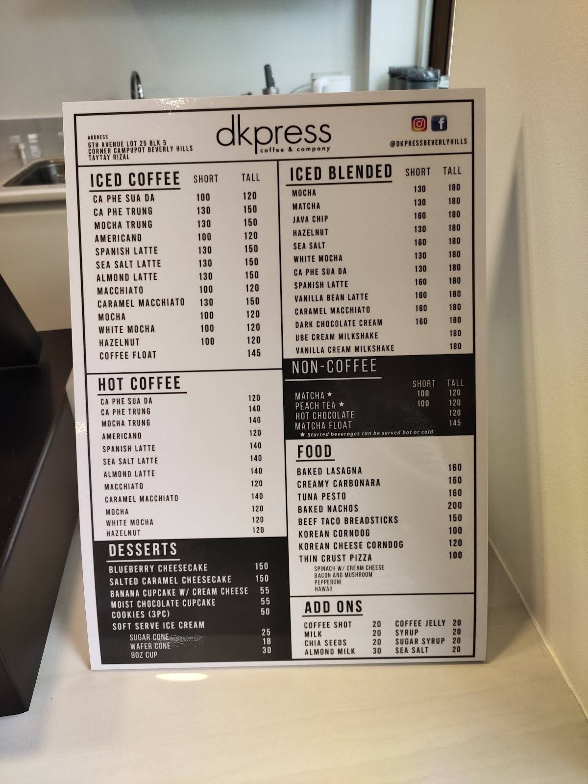 Menu at dkpress coffee & company beverly hills restaurant, Taytay
