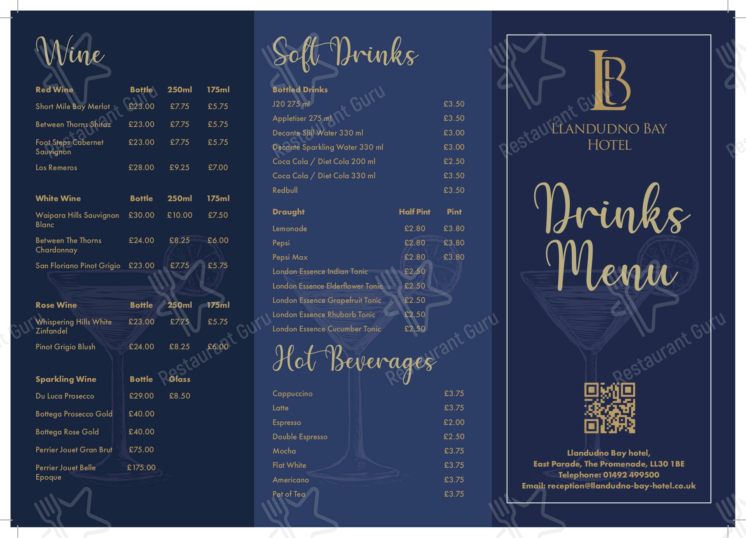 Menu at Llandudno Bay Hotel pub & bar, Llandudno