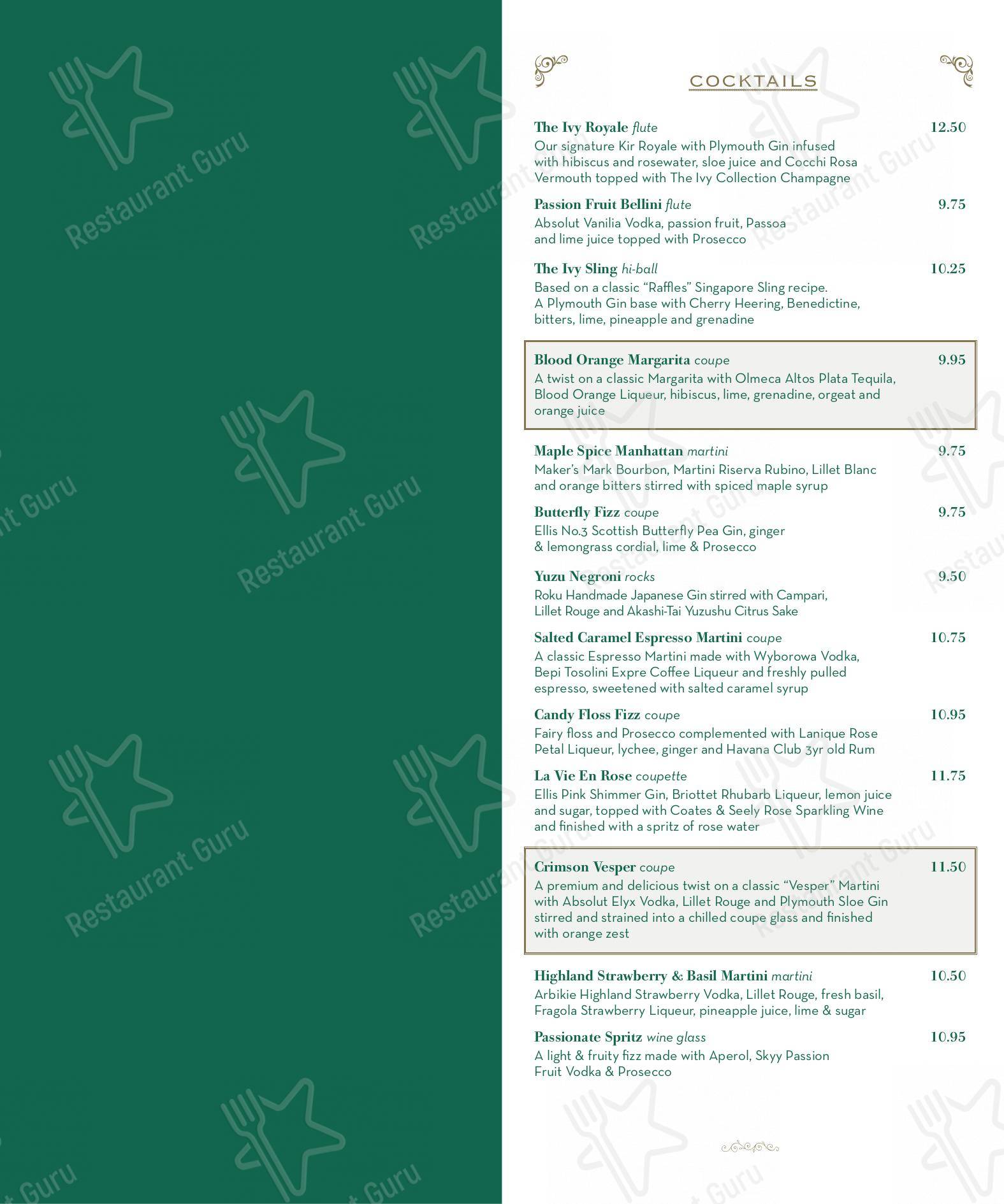 Menu at The Ivy Buchanan Street, Glasgow restaurant, Glasgow, 106 ...