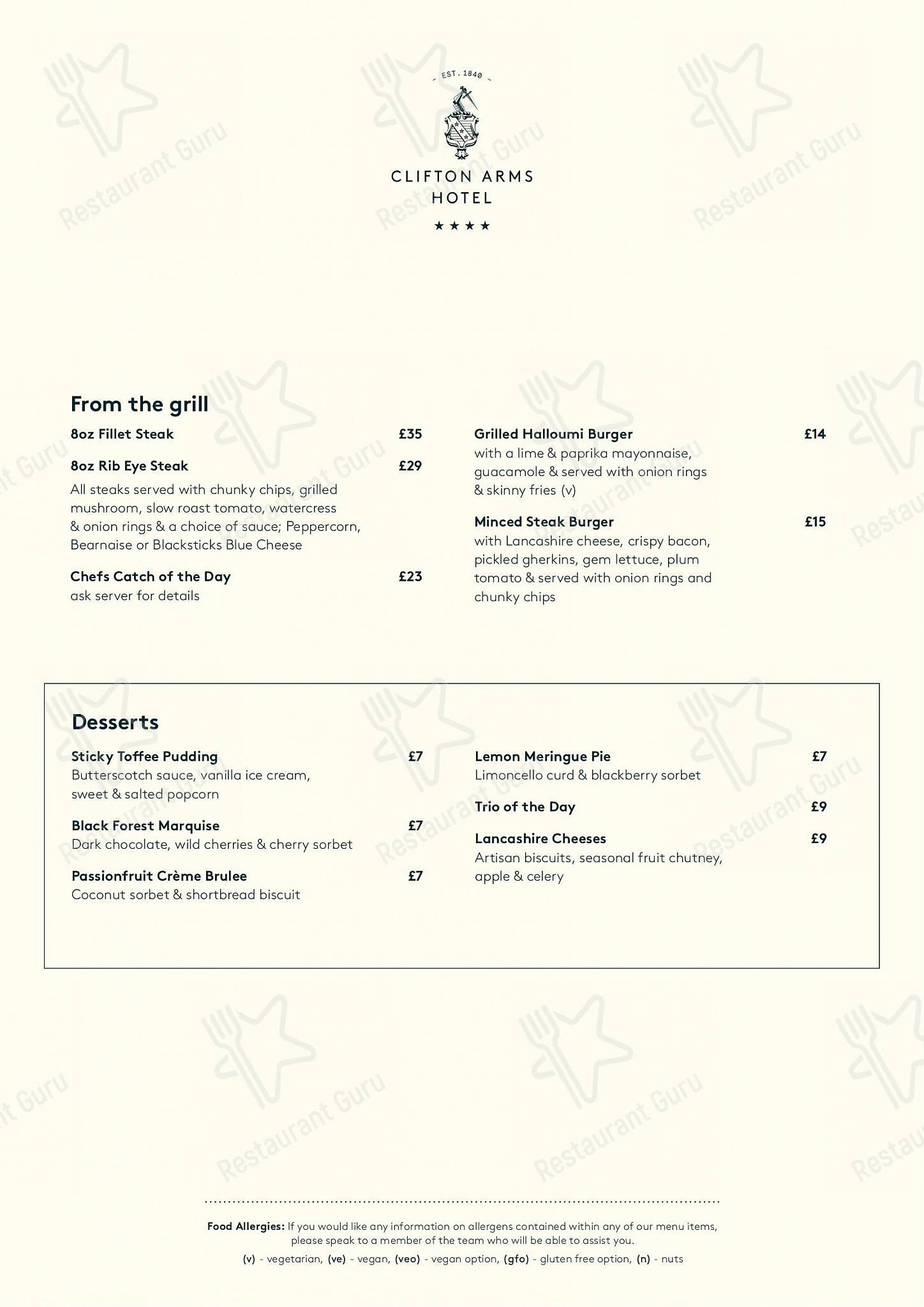 Menu at Clifton Arms pub & bar, Lytham