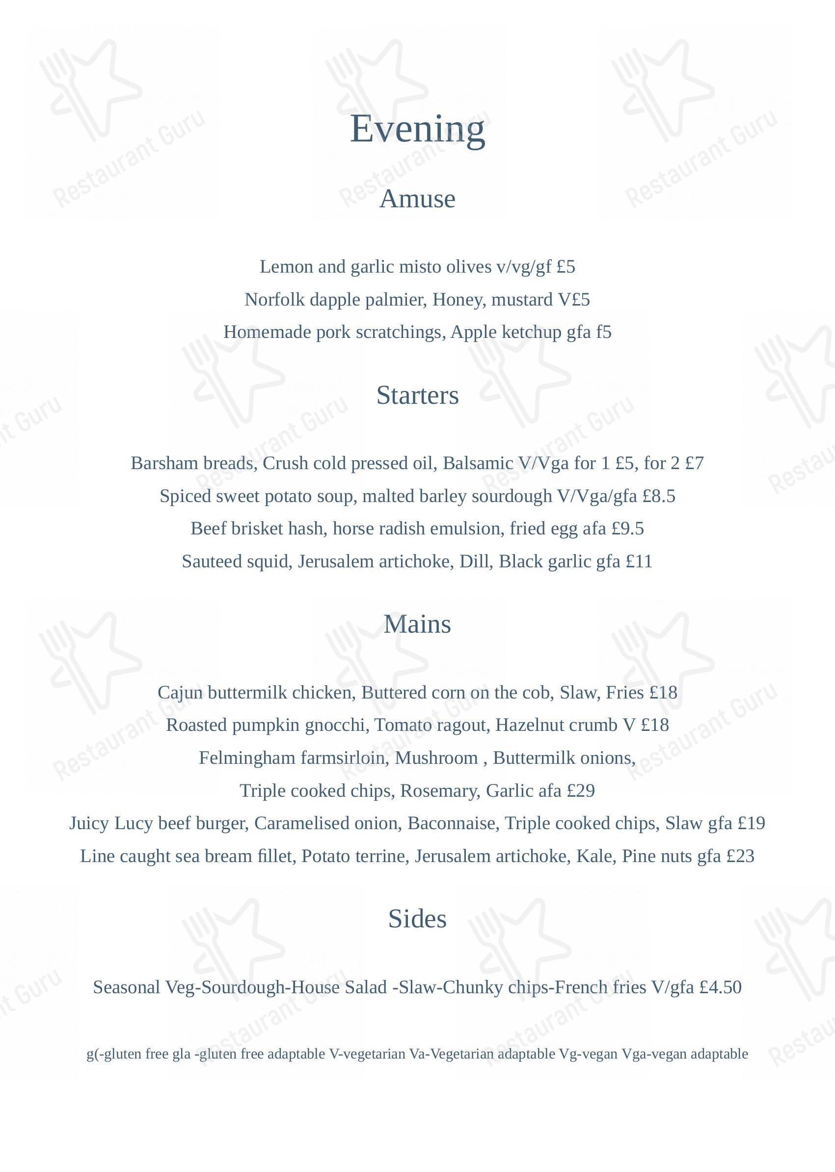 Menu at The Barsham Arms, Fakenham, Fakenham Rd