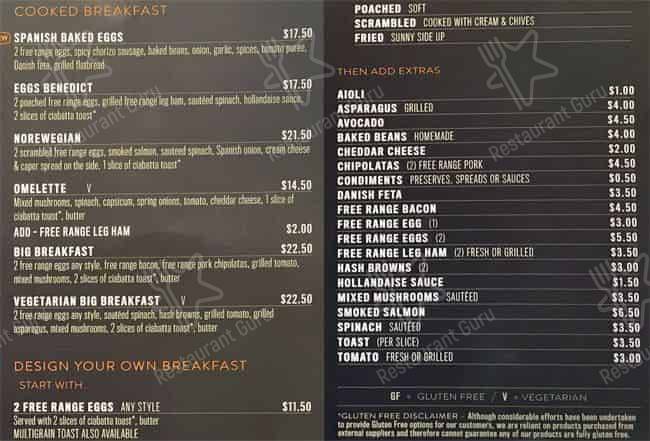 Menu at Atomic cafe, South Perth
