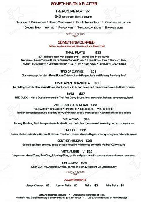 Menu at Bombay Bicycle Club, Ovingham, 29 Torrens Rd