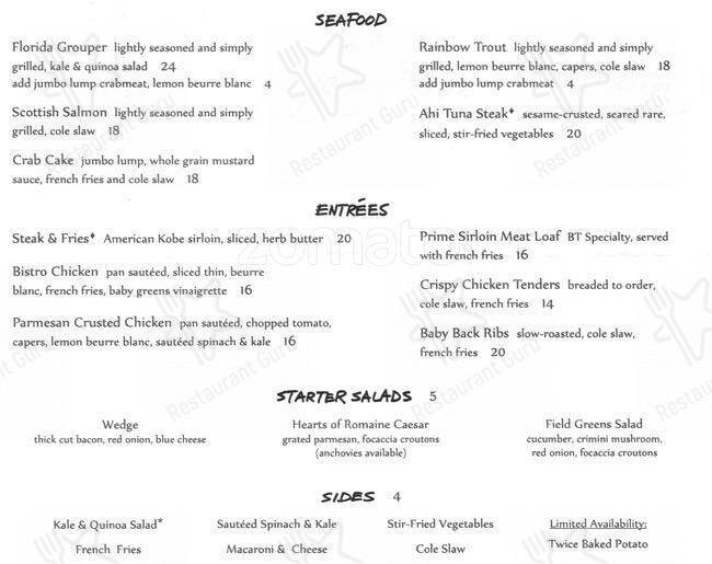 Menu at BrickTop's restaurant, Charlotte, Carnegie Blvd #1B