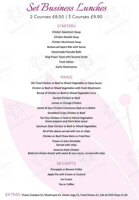 Menu at Tiger Lee restaurant, Glasgow
