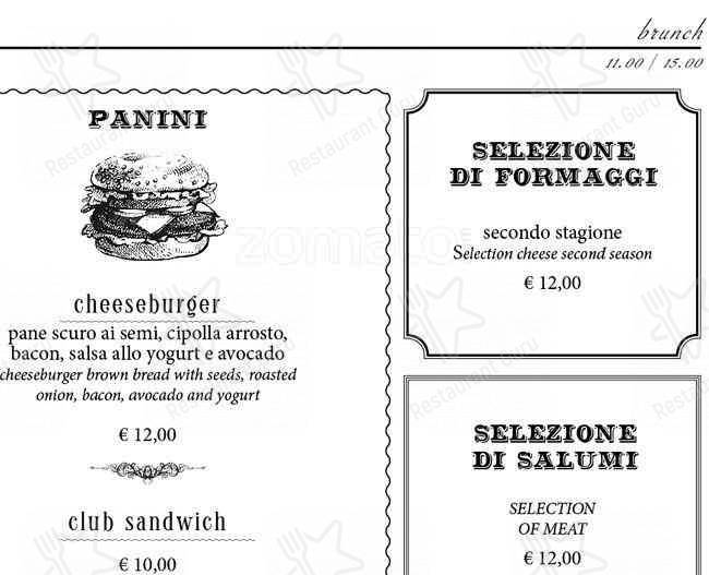 Menu at Coromandel restaurant, Rome