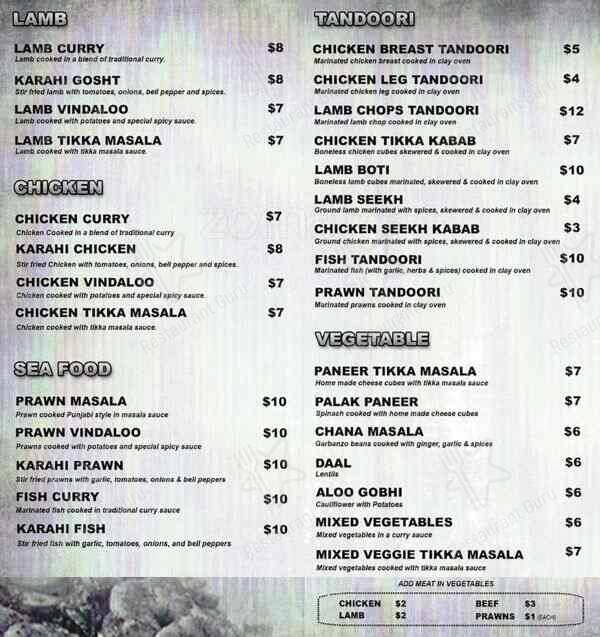 Menu at Curry Express restaurant, San Bruno, El Camino Real #183