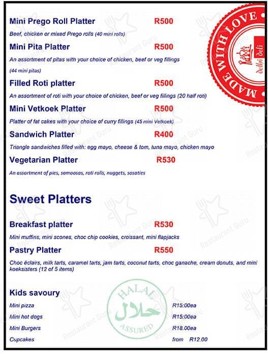Menu at Delhi Deli restaurant, Roodepoort
