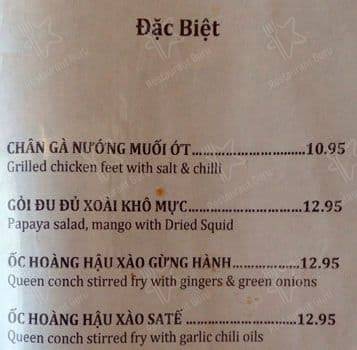 Menu at Dong Que Restaurant, San Jose, 2852 Alum Rock Ave