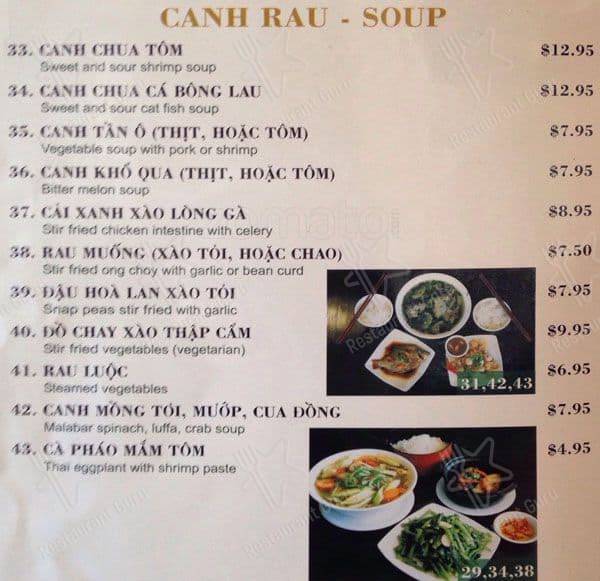 Menu at Dong Que Restaurant, San Jose, 2852 Alum Rock Ave