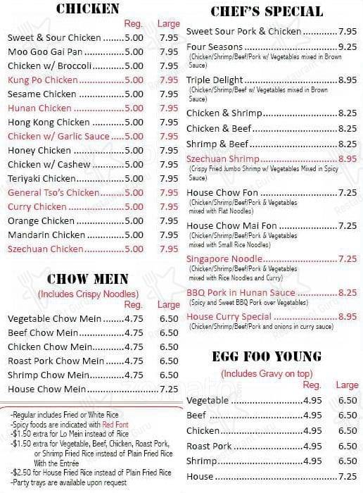 Menu at Fong's Chinese Restaurant, Jacksonville
