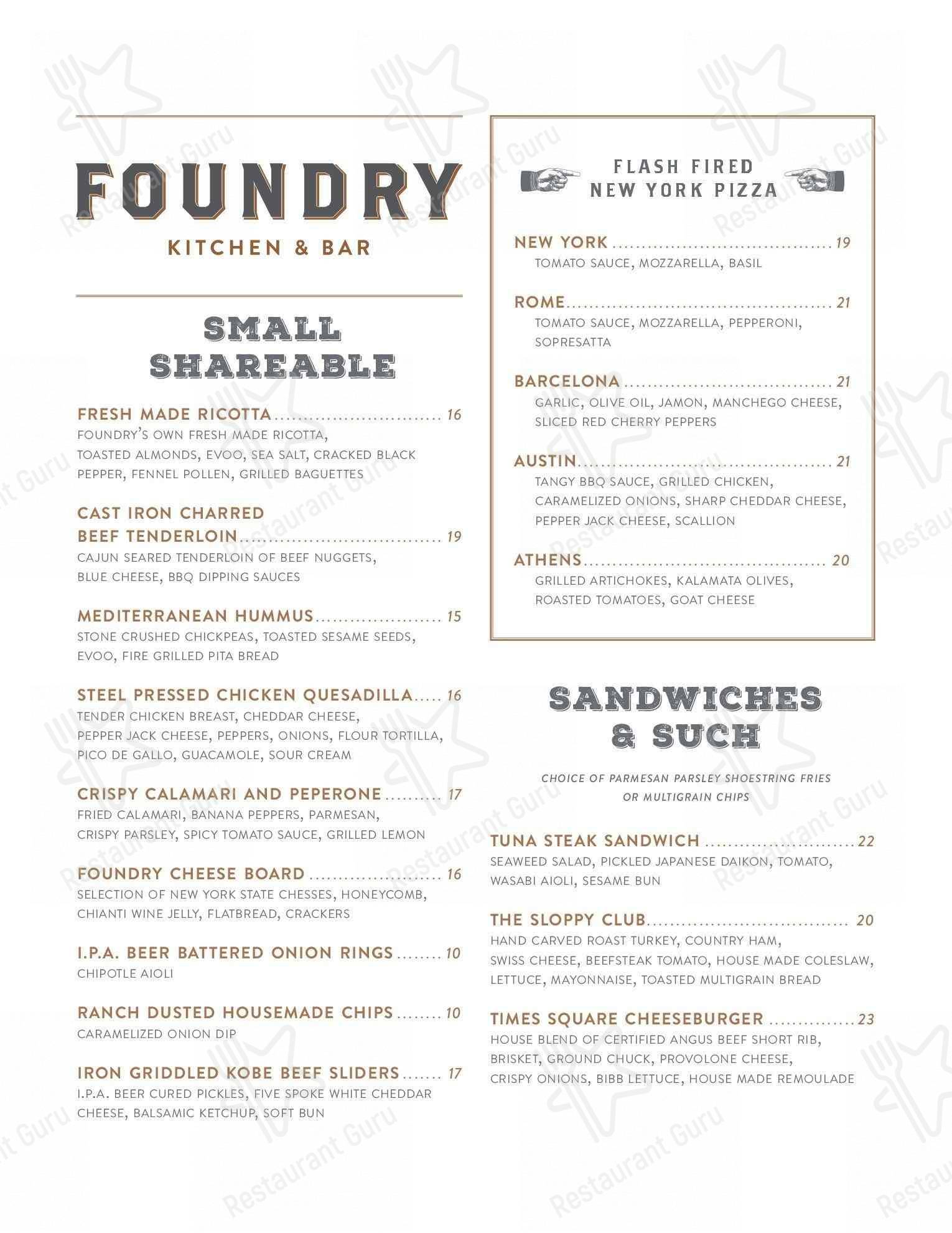 Menu at Foundry Kitchen pub & bar, West New York, 270 W 43rd St