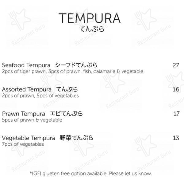 Menu at Zen Japanese Restaurant, Hawthorn