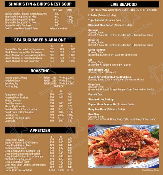 Menu at Mandarin Sky Seafood Restaurant, Quezon City, 56 Holy Spirit Dr