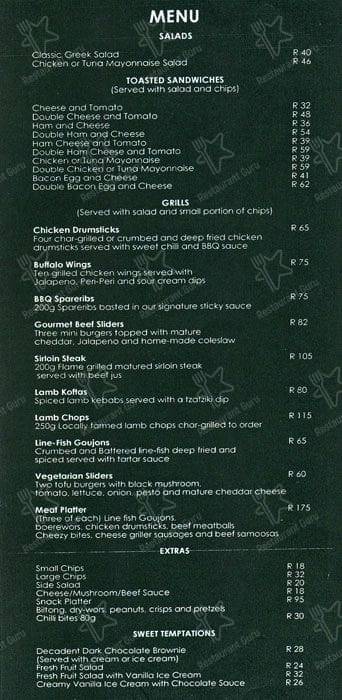 Menu at Manhattan Restaurant, Pretoria