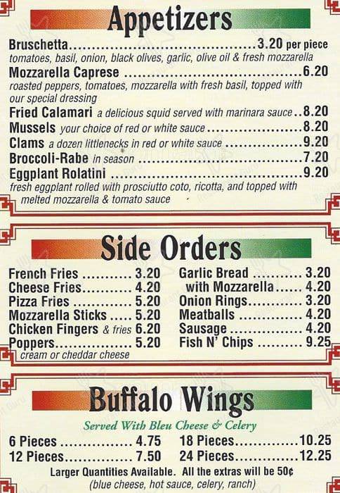 Menu at Mannino's pizzeria, Morrisville