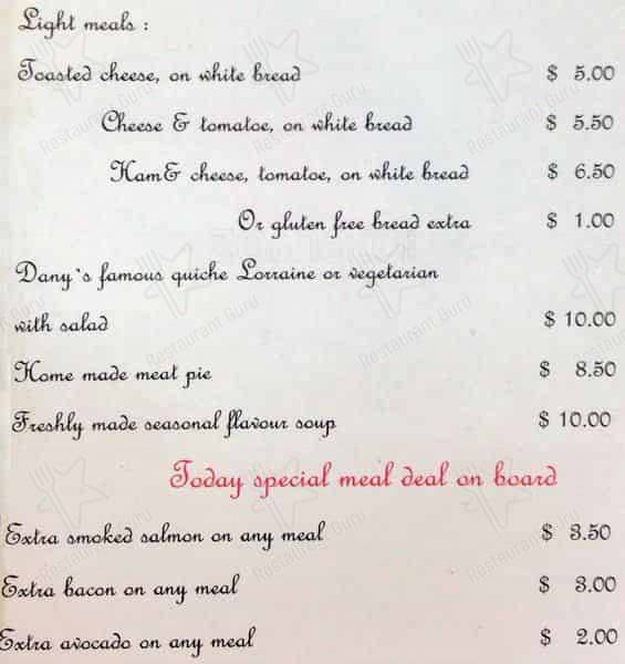 Menu at Middle Head Cafe, Mosman, Middle Head Rd