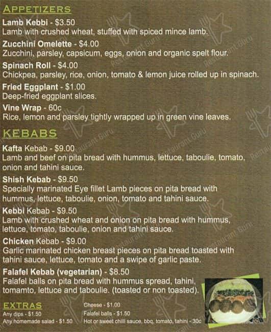Menu at No No's Lebanese Cuisine restaurant, Red Hill