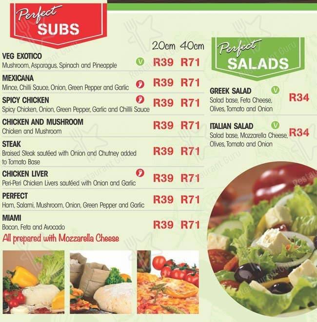 Menu at Pizza Perfect Equestria pizzeria, Pretoria, Centre