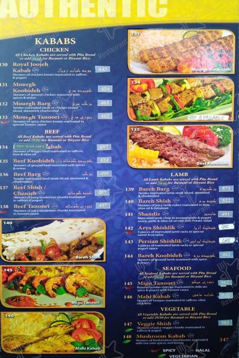 Menu at Arya - Quezon City - Robinsons Magnolia (Persian Restaurant ...