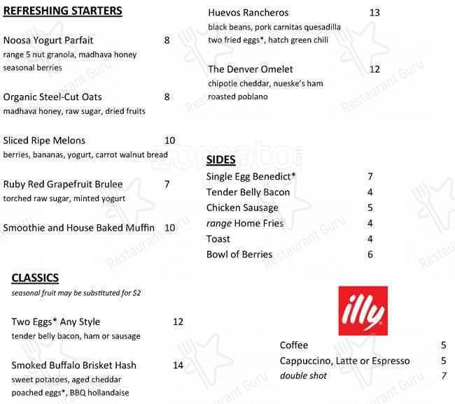 Menu at Range restaurant, Denver