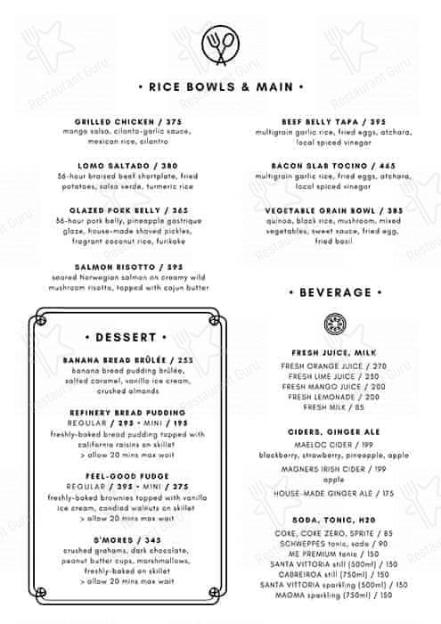 Menu at Refinery cafe, Makati, Joya Tower