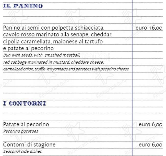 Menu at Coromandel restaurant, Rome